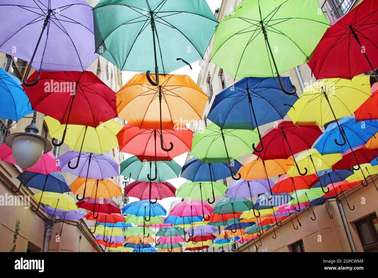 colorful umbrellas hanging