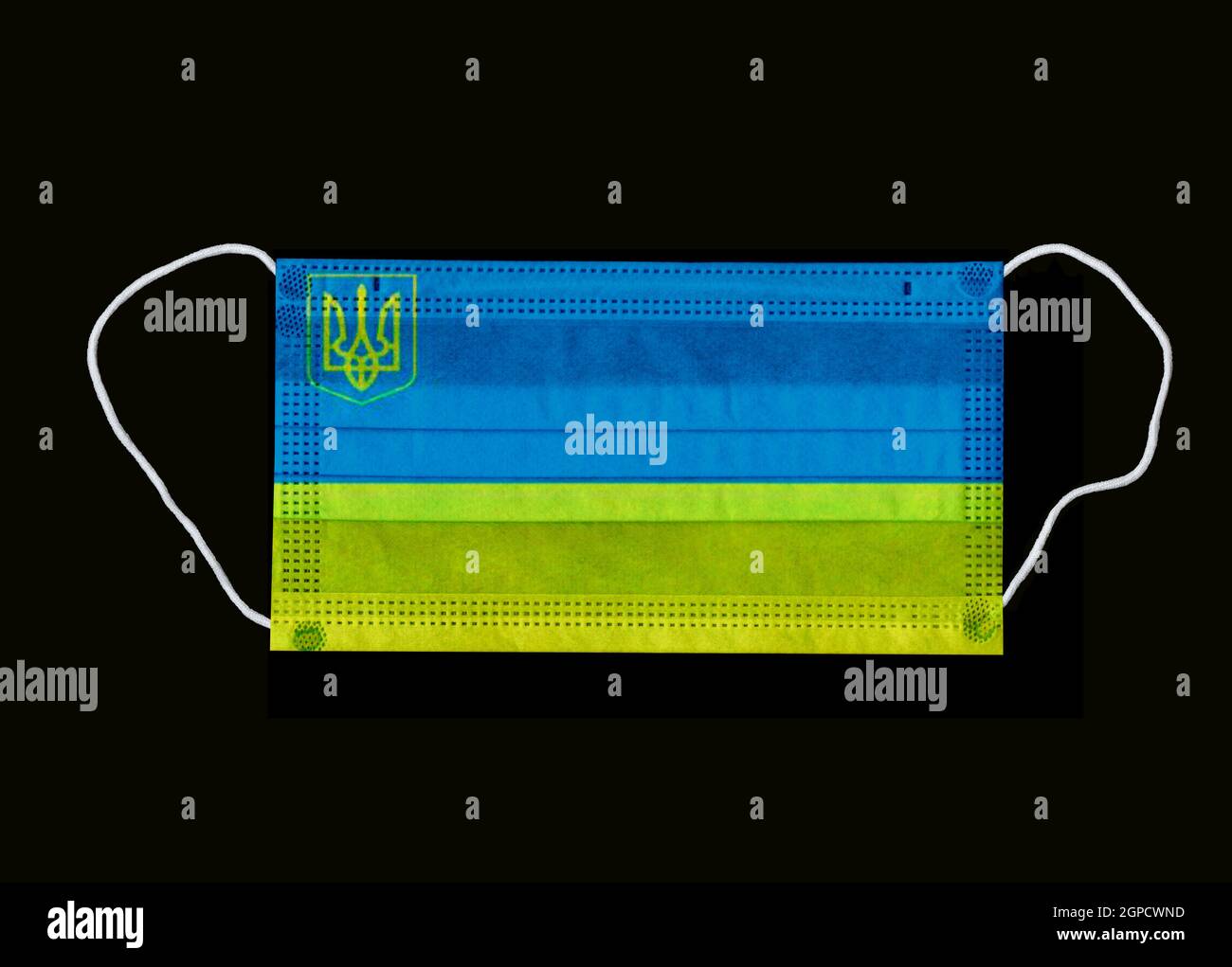 Protective medical Ukrainian state flag face mask. 3d illustration ...