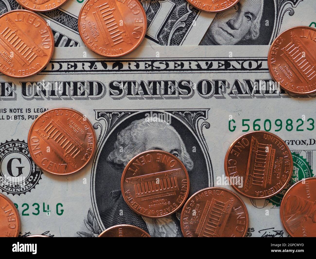 Dollar banknotes and coins (USD), currency of United States Stock Photo ...