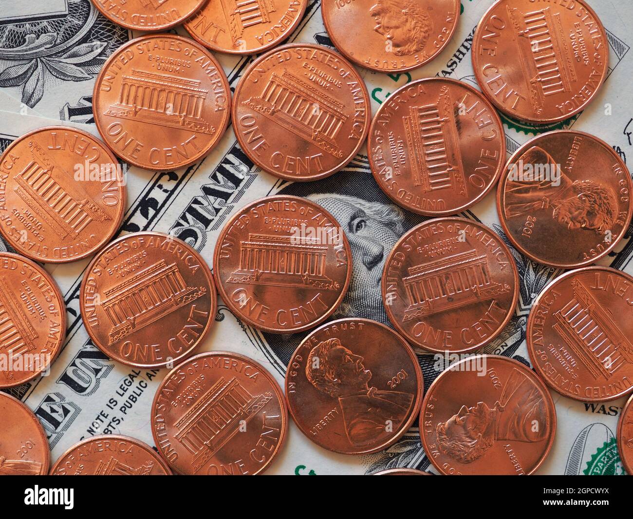 Dollar banknotes and coins (USD), currency of United States Stock Photo ...