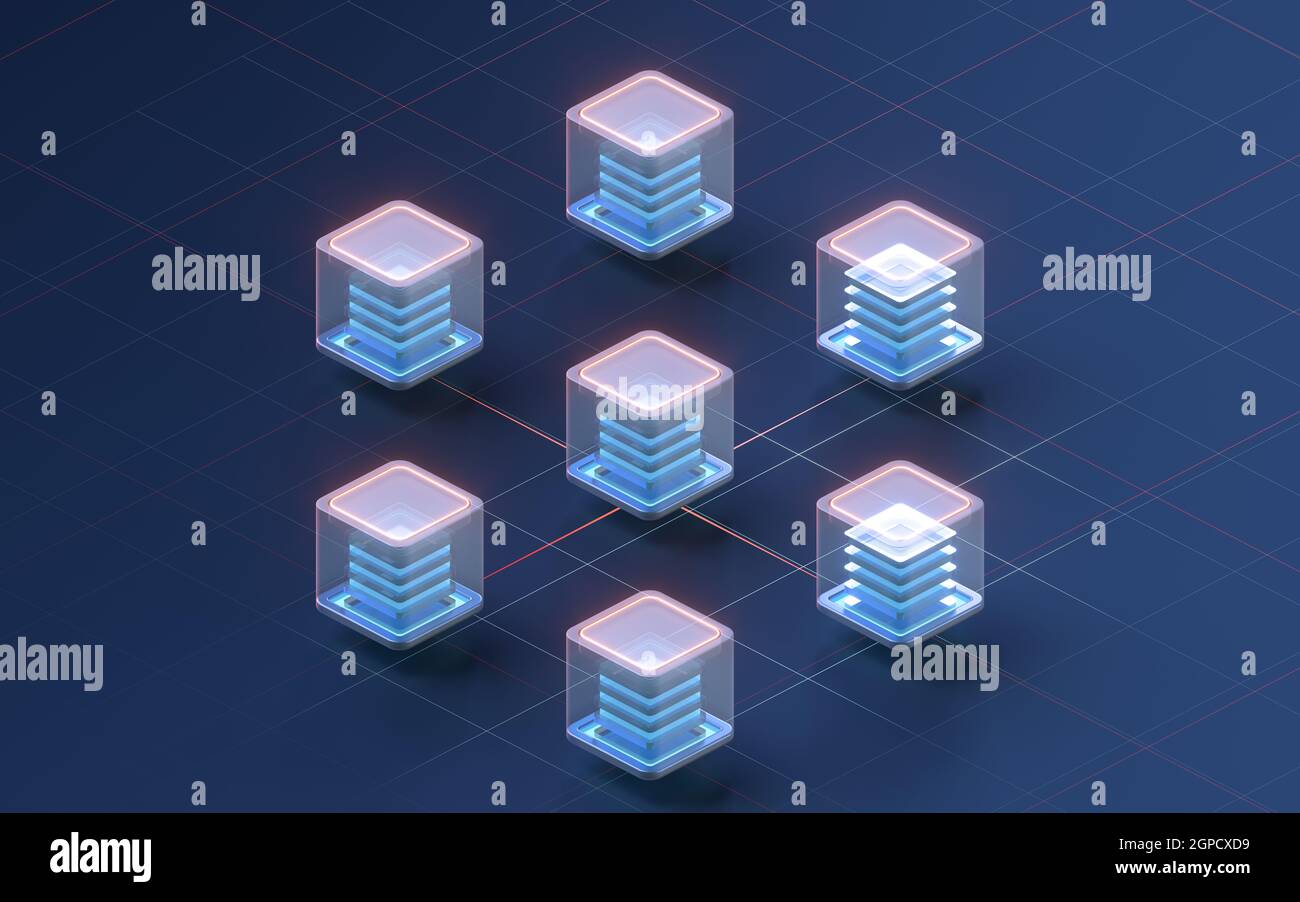 Block chains with a black background, 3d rendering. Computer digital ...