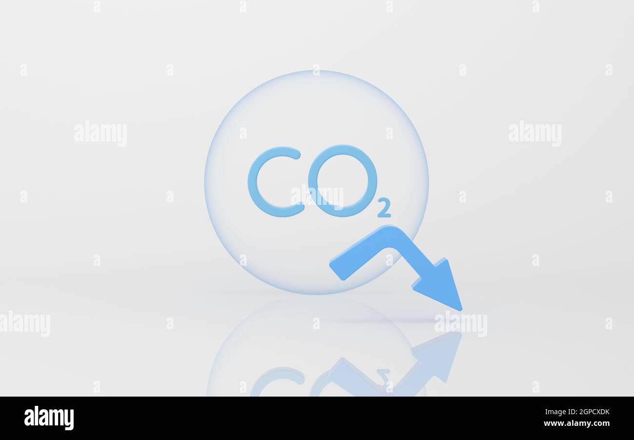 Carbon emissions and decline arrow, 3d rendering. Computer digital ...