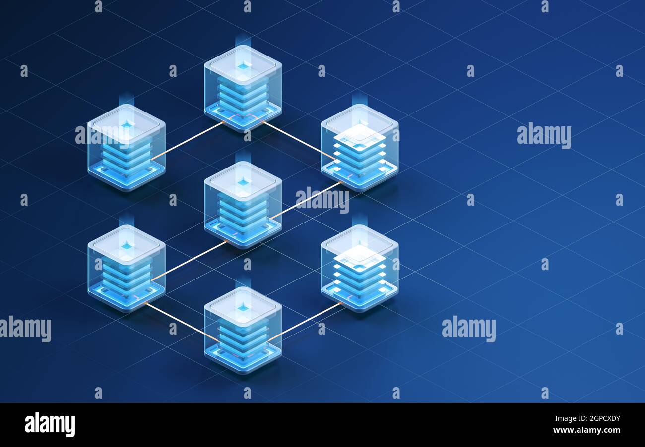 Block chains with blue background, 3d rendering. Computer digital ...