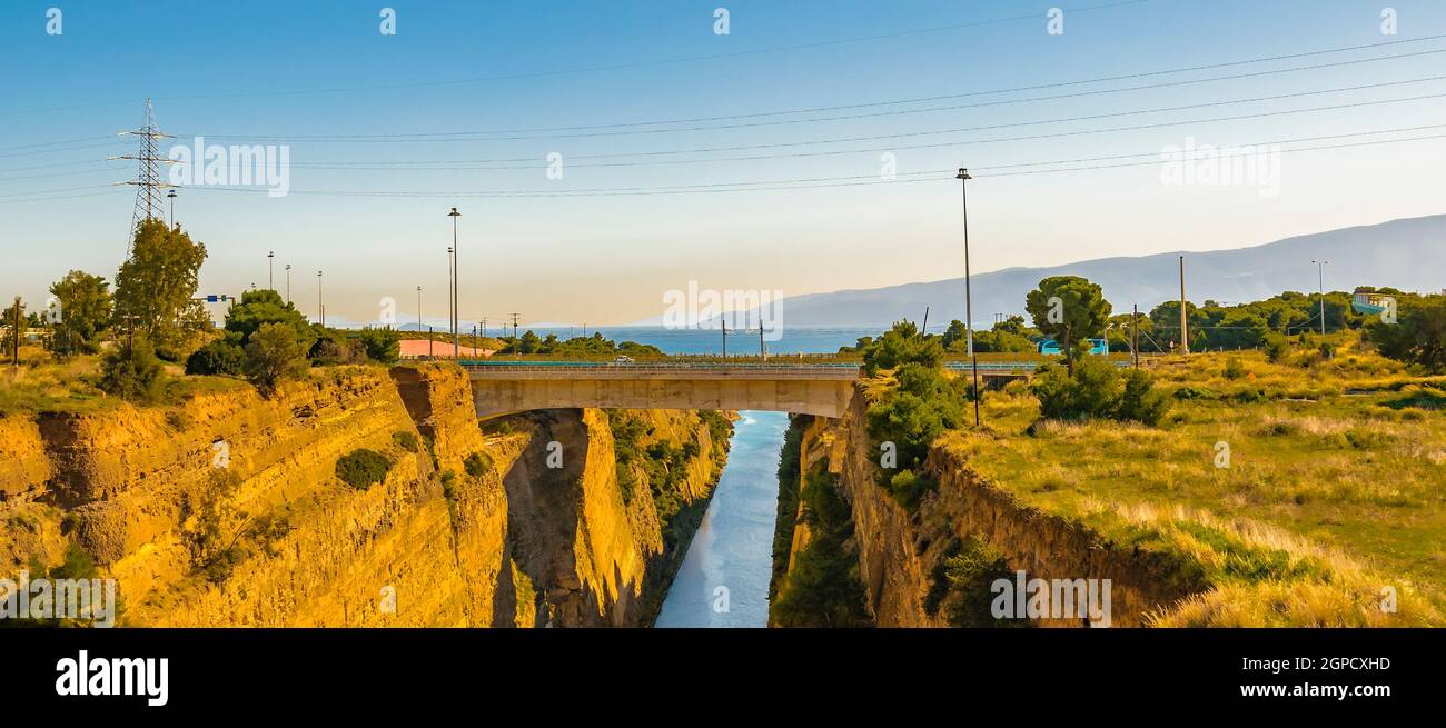 Day landscape scene at famous corinthian channel, greece Stock Photo ...