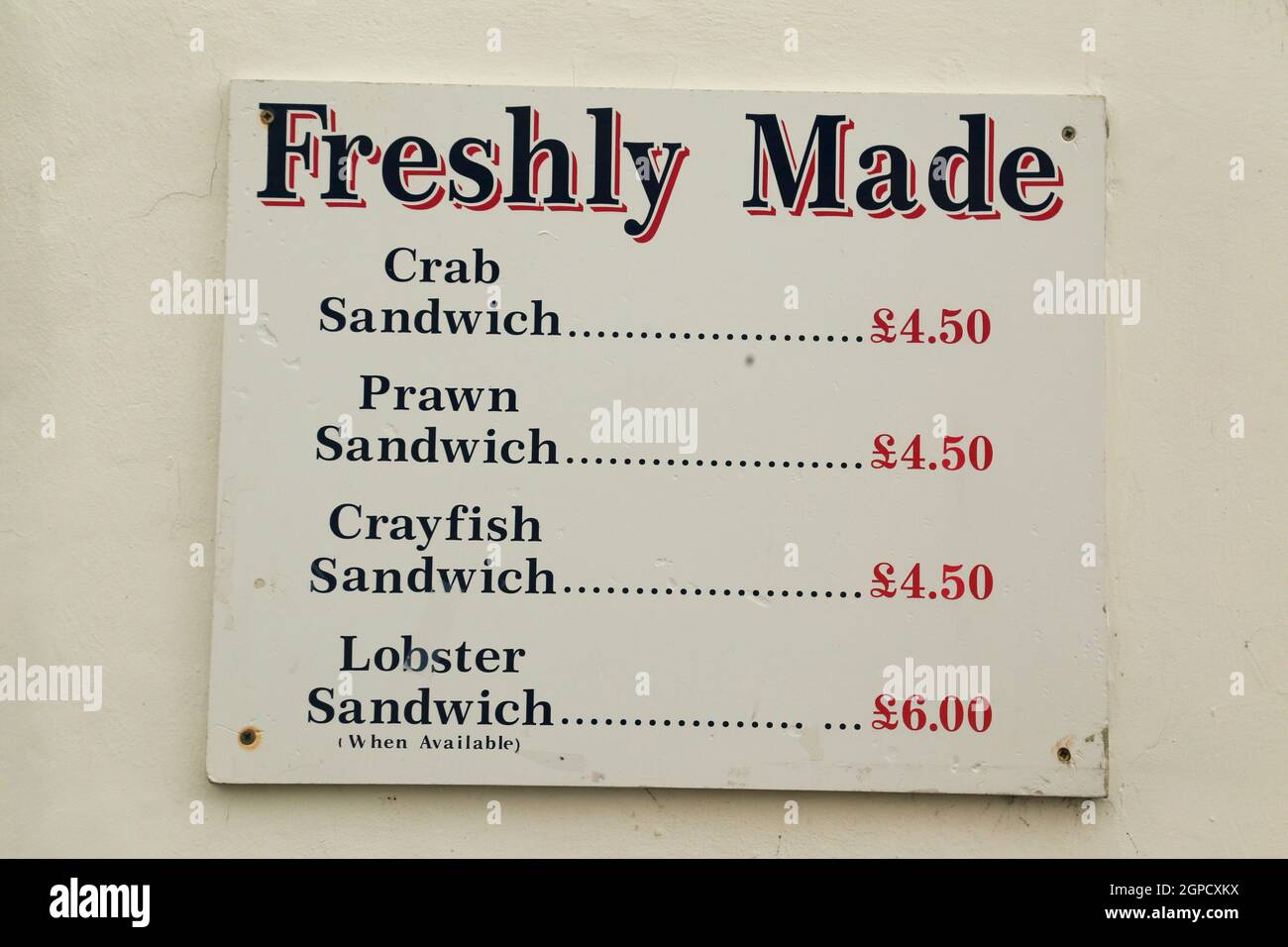 Seafood shop signs, in Sheringham on the North Norfolk coast Stock ...
