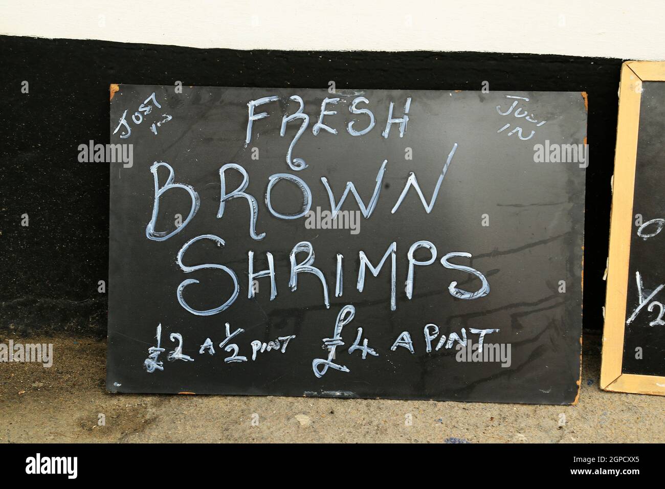 Seafood shop signs, in Sheringham on the North Norfolk coast Stock ...