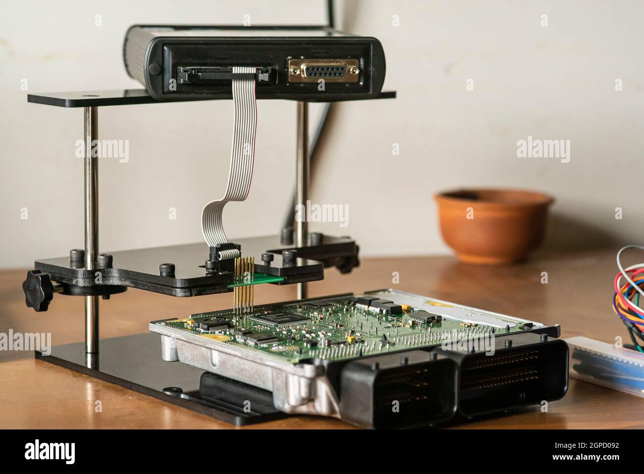 Macro detail of Car ecu bench reading method Stock Photo - Alamy