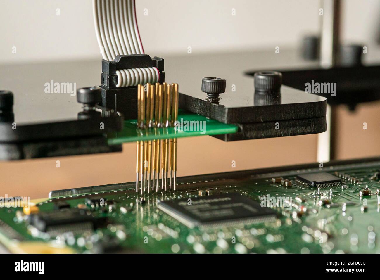 Macro detail of Car ecu bench reading method Stock Photo - Alamy