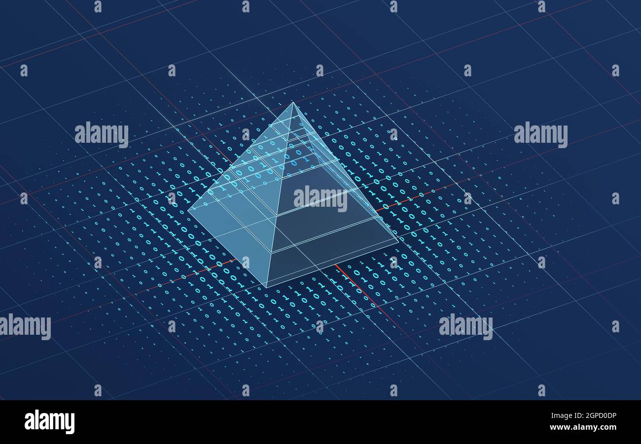 Pyramid graphics and data analysis, 3d rendering. Computer digital ...
