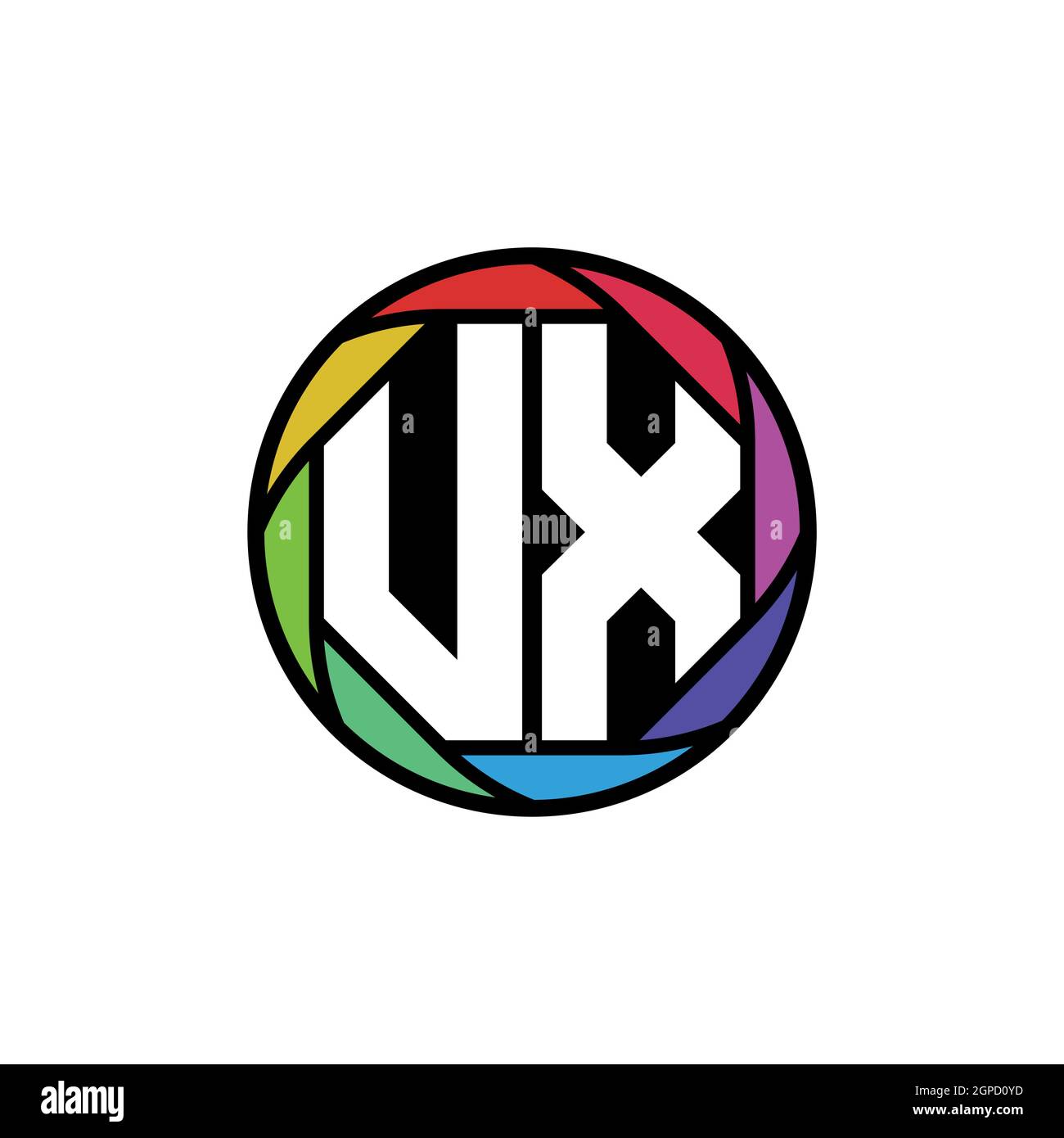 UX Monogram Logo Letter Geometric Polygonal lens rainbow, geometric ...