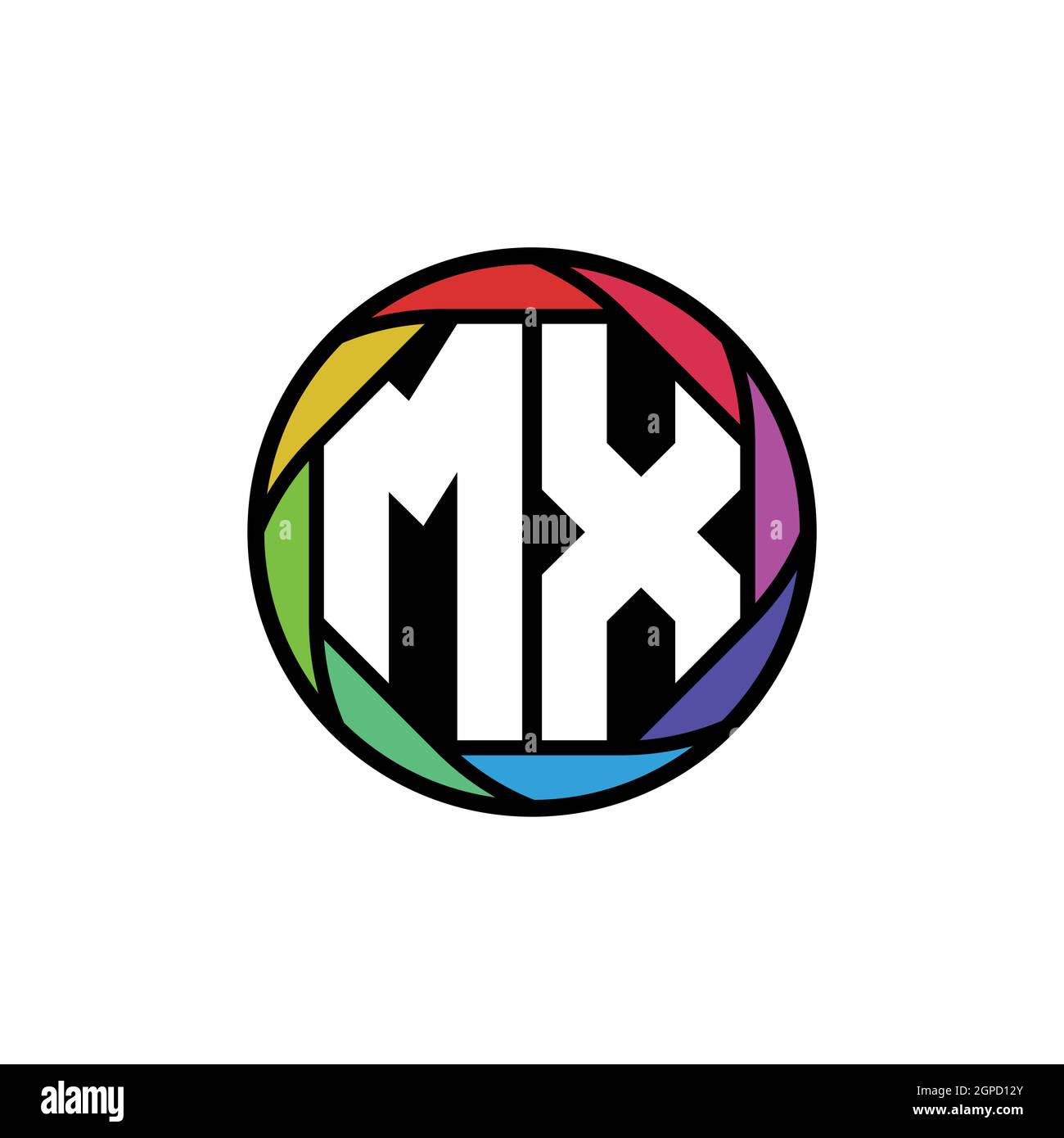 MX Monogram Logo Letter Geometric Polygonal lens rainbow, geometric circle rounded shape style ...