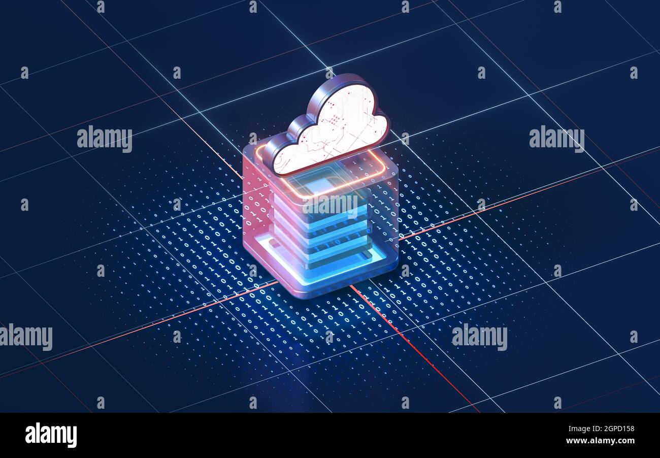 Cloud computing and cube with dark background, 3d rendering. Computer ...