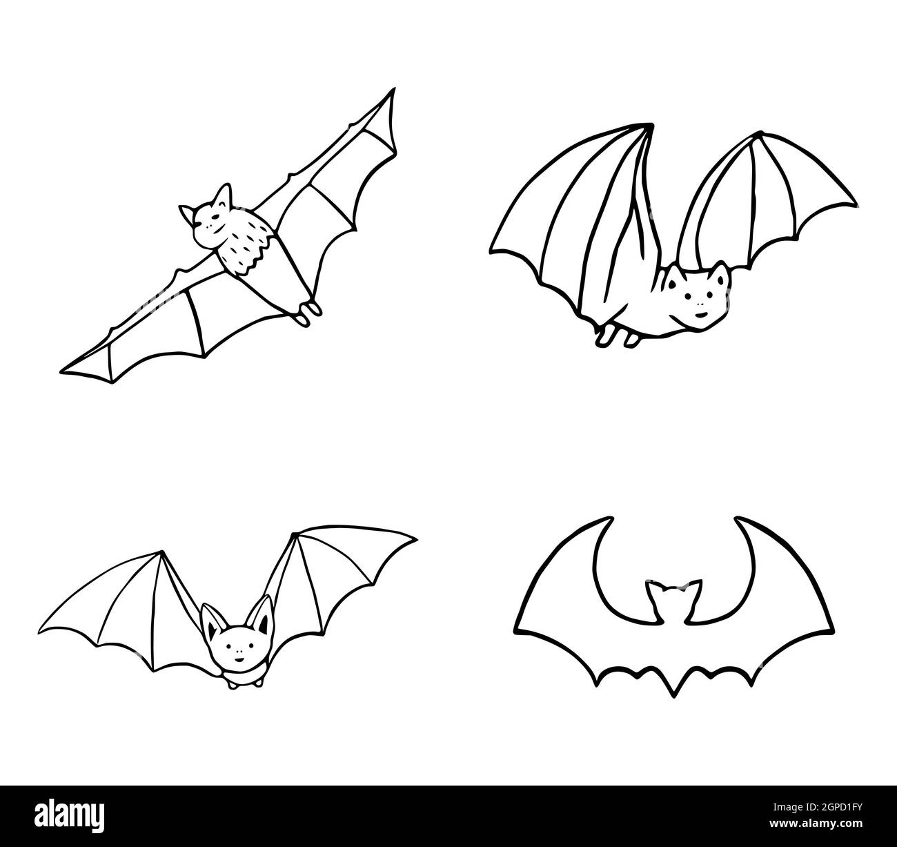 Bats clip art. Vector set of bats outline icons isolated on white ...