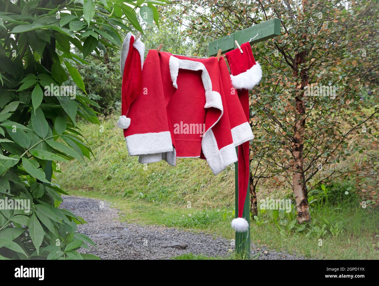 Christmas theme: Santa's laundry hanging out to dry Stock Photo - Alamy