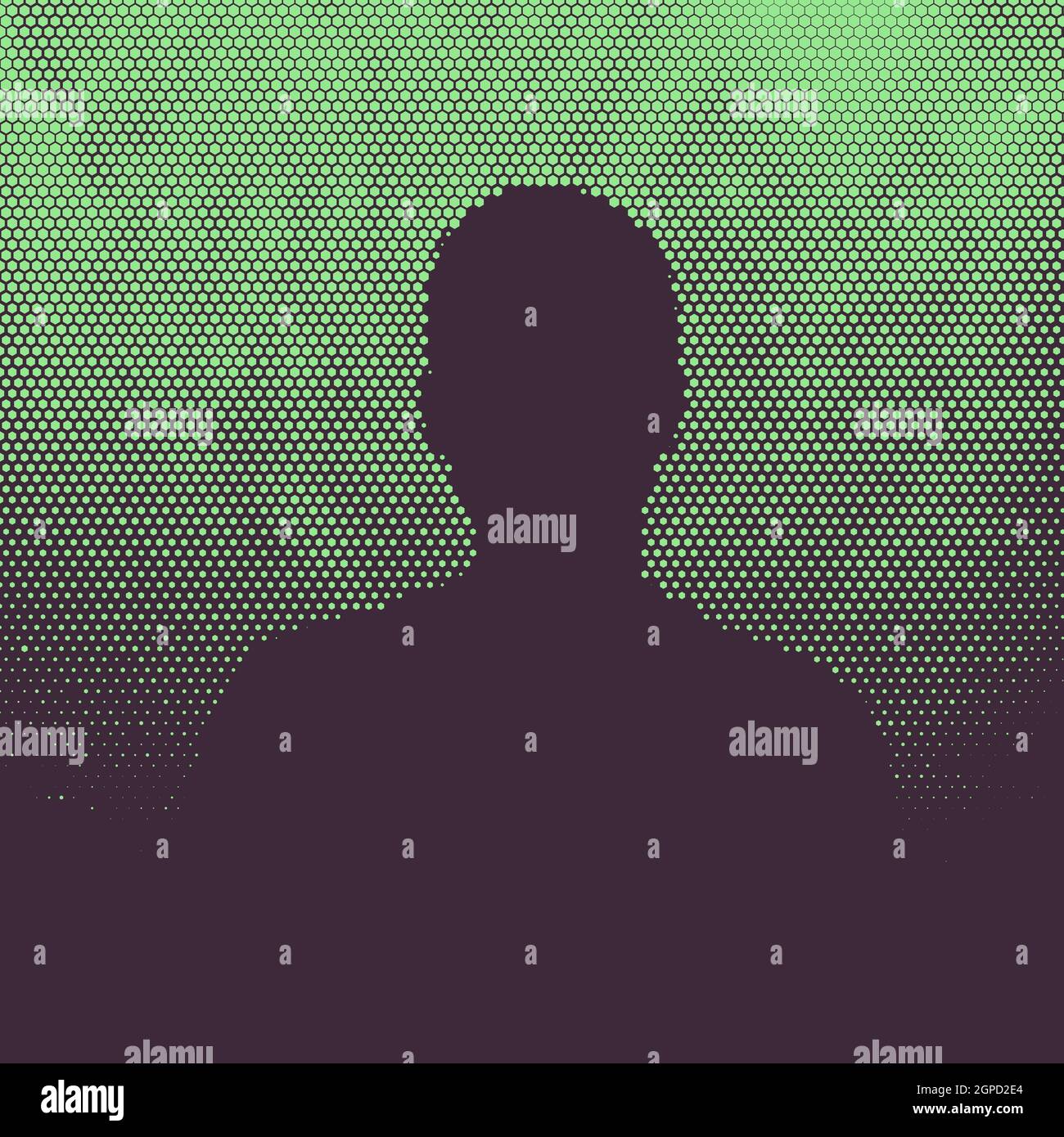 Man silhouette, halftone illustration, hexagon pattern, green ...