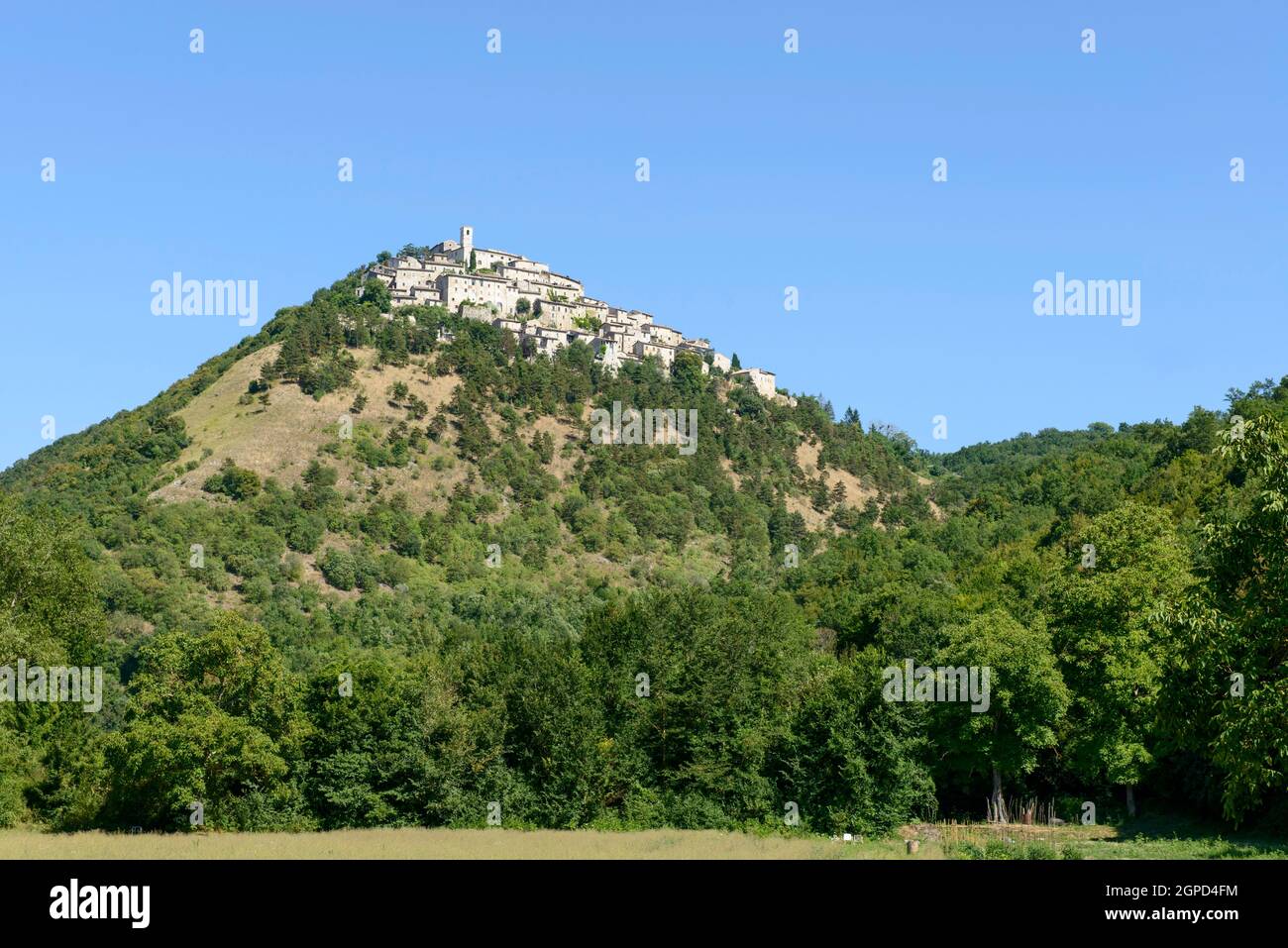 scenic view from the valley underneath of one of the historic villages ...