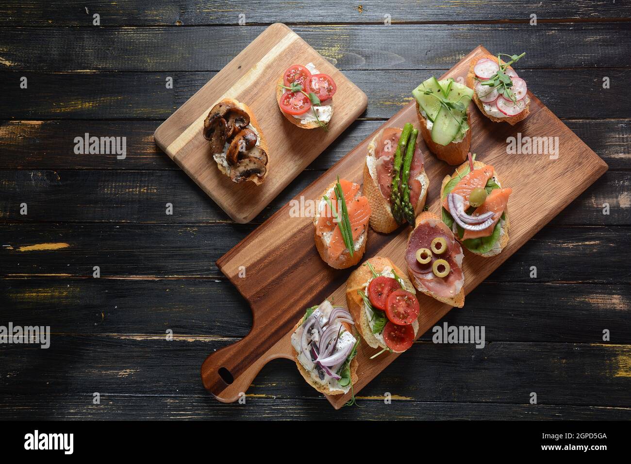 Brushetta or traditional Spanish tapas. Appetizers with Italian ...