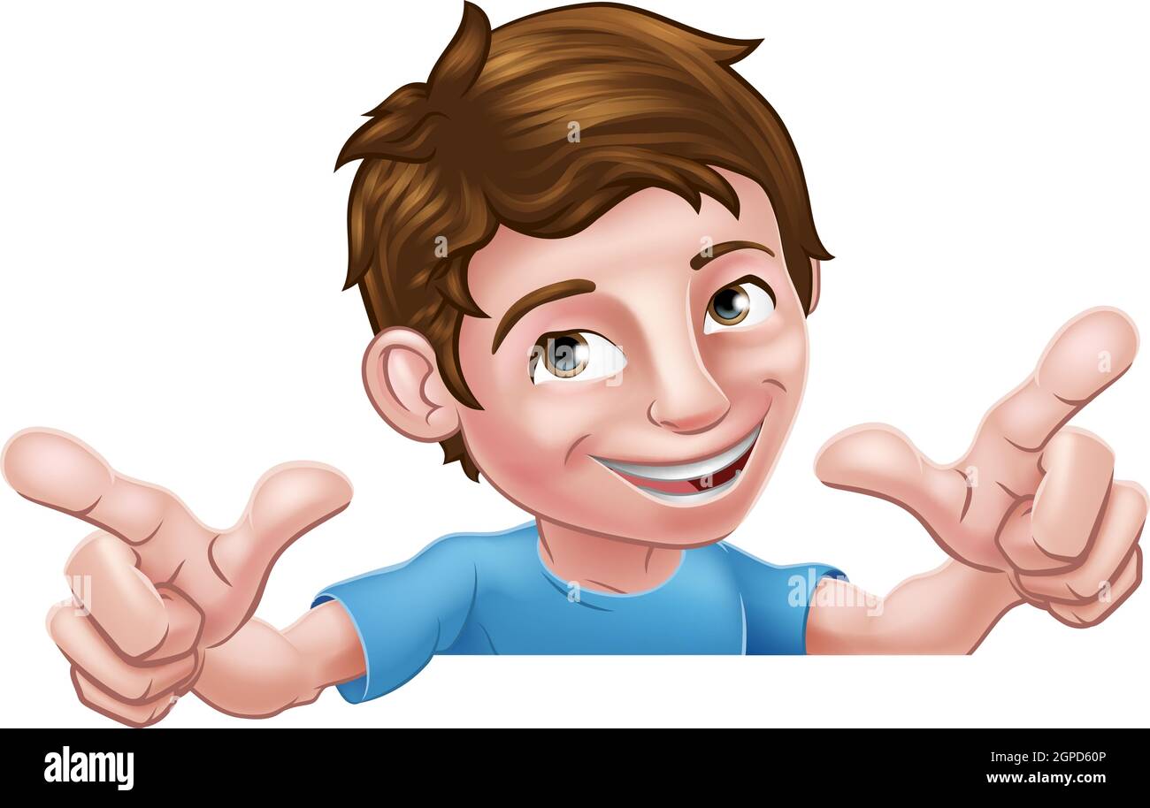 Boy Kid Cartoon Child Peeking Over Sign Pointing Stock Vector Image ...