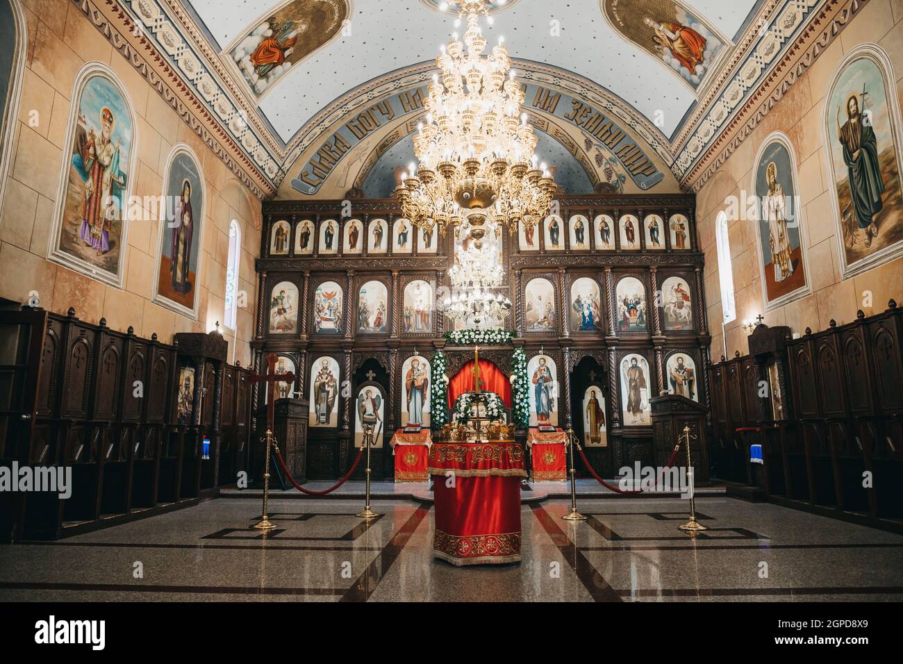 Vertical shot of a church with wall paintings religious symbols Stock ...