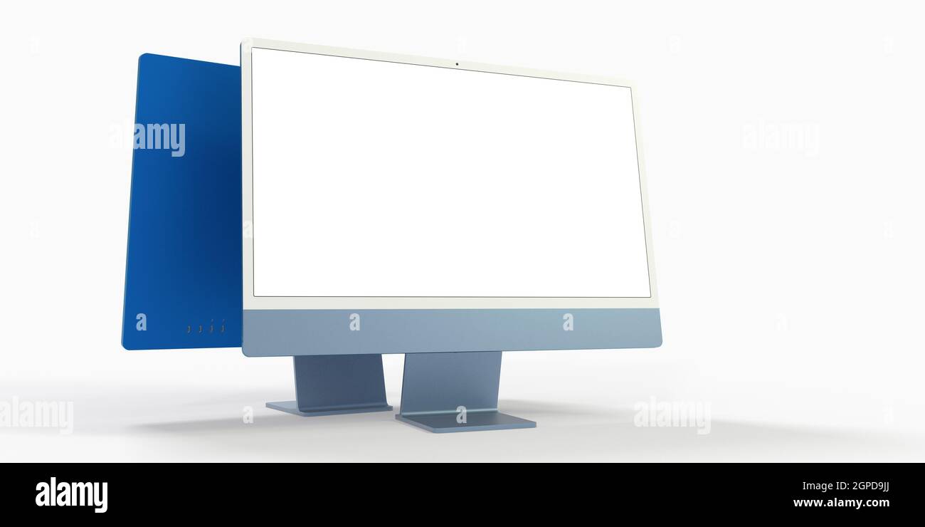 3d rendering of a blank computer display with copy space and a blue ...
