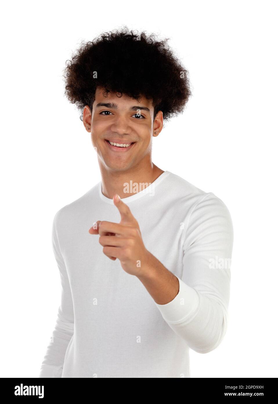 Handsome afro guy isolated on a white background Stock Photo - Alamy