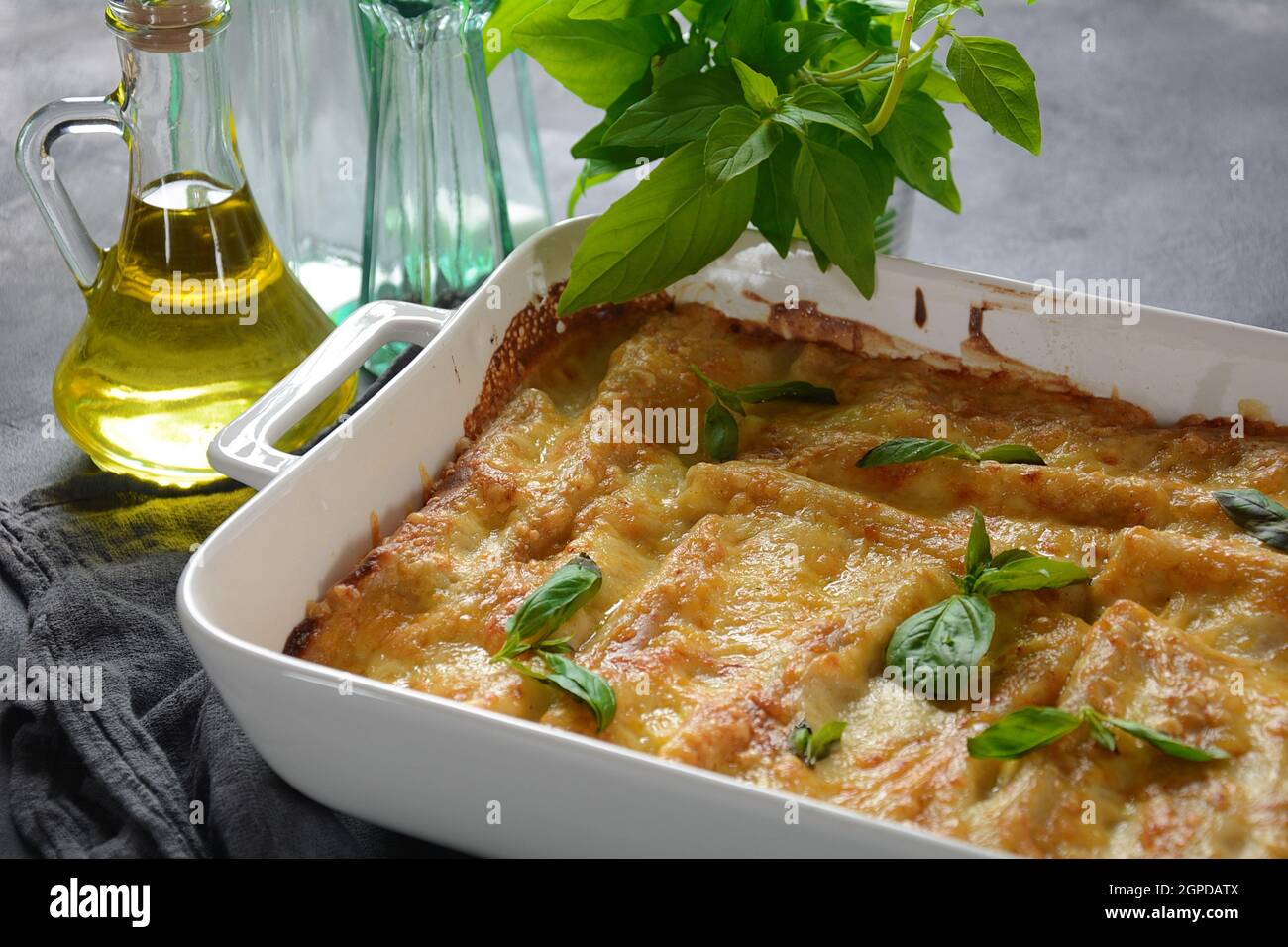 Cannelloni pasta stuffed with spinach, mushrooms,ricotta and sauce ...