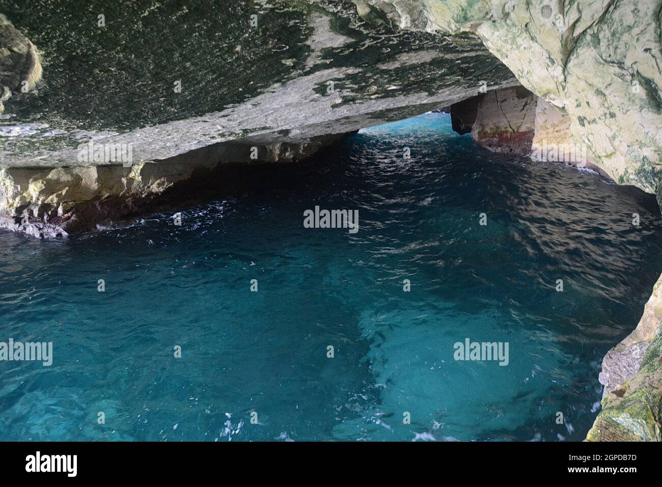 Rosh HaNikra Grottoos on sunny day with blue sea background. Natural ...