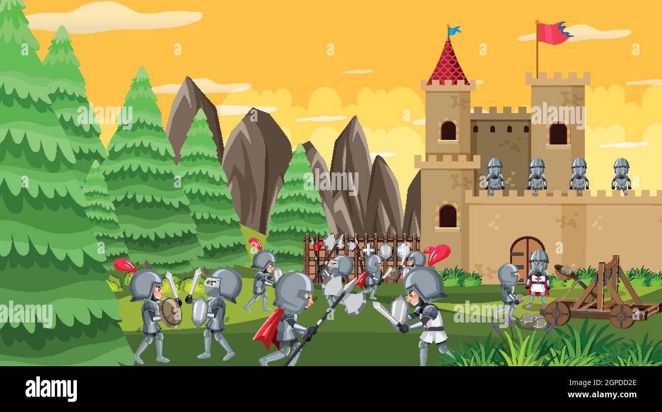 Medieval war cartoon scene illustration Stock Vector Image & Art - Alamy