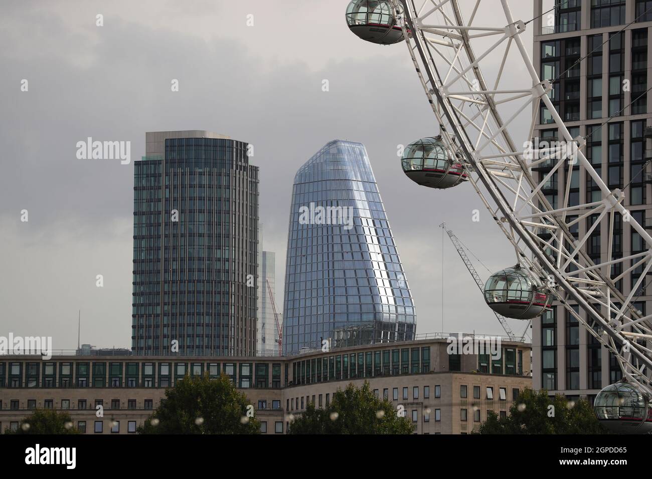 View with London Eye and the Boomerang building, London, UK Stock Photo ...