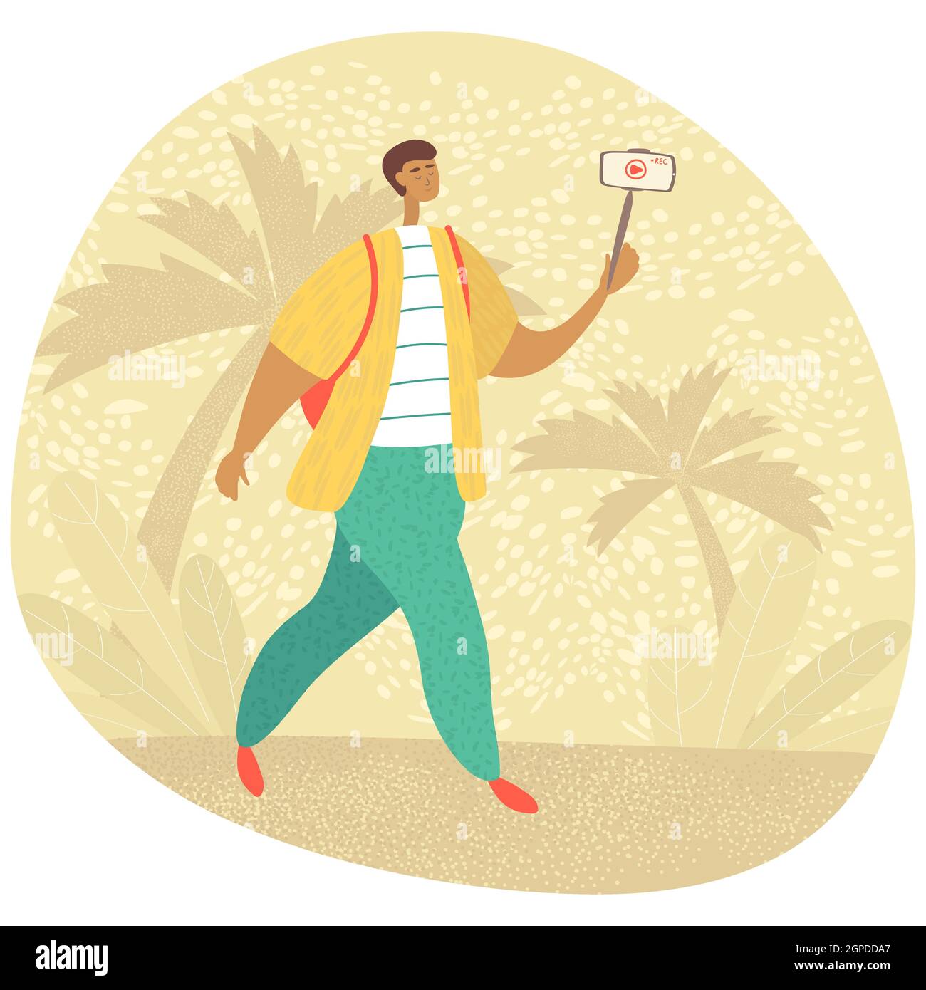 Travel blogger on a trip. Vector illustration in cartoon style Stock ...