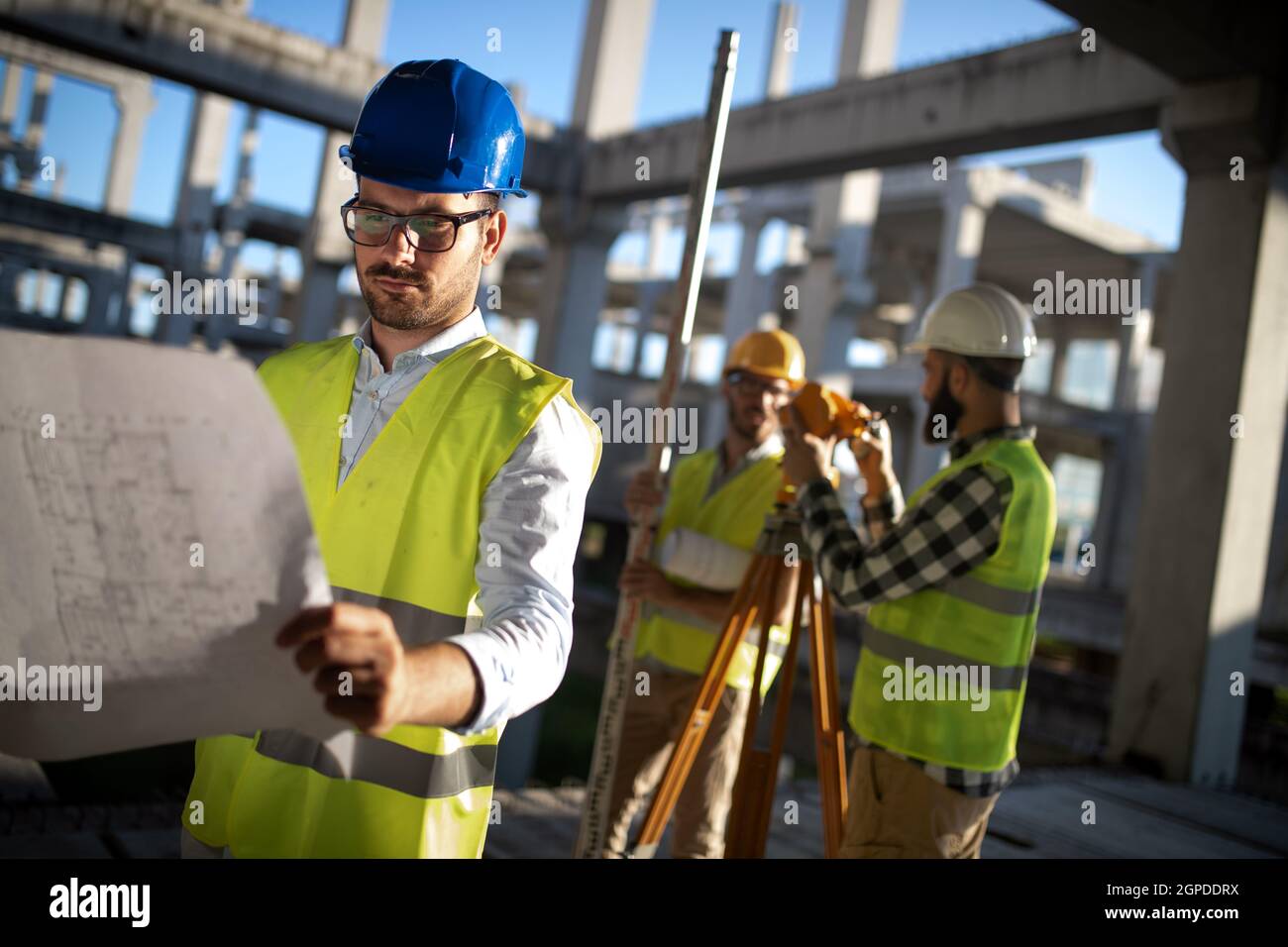 Picture of construction engineer working on building site Stock Photo ...