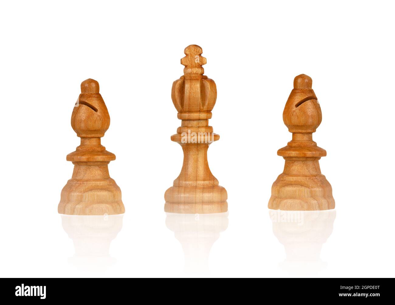 Two bishops next a king. Chess pieces isolated on a white background ...