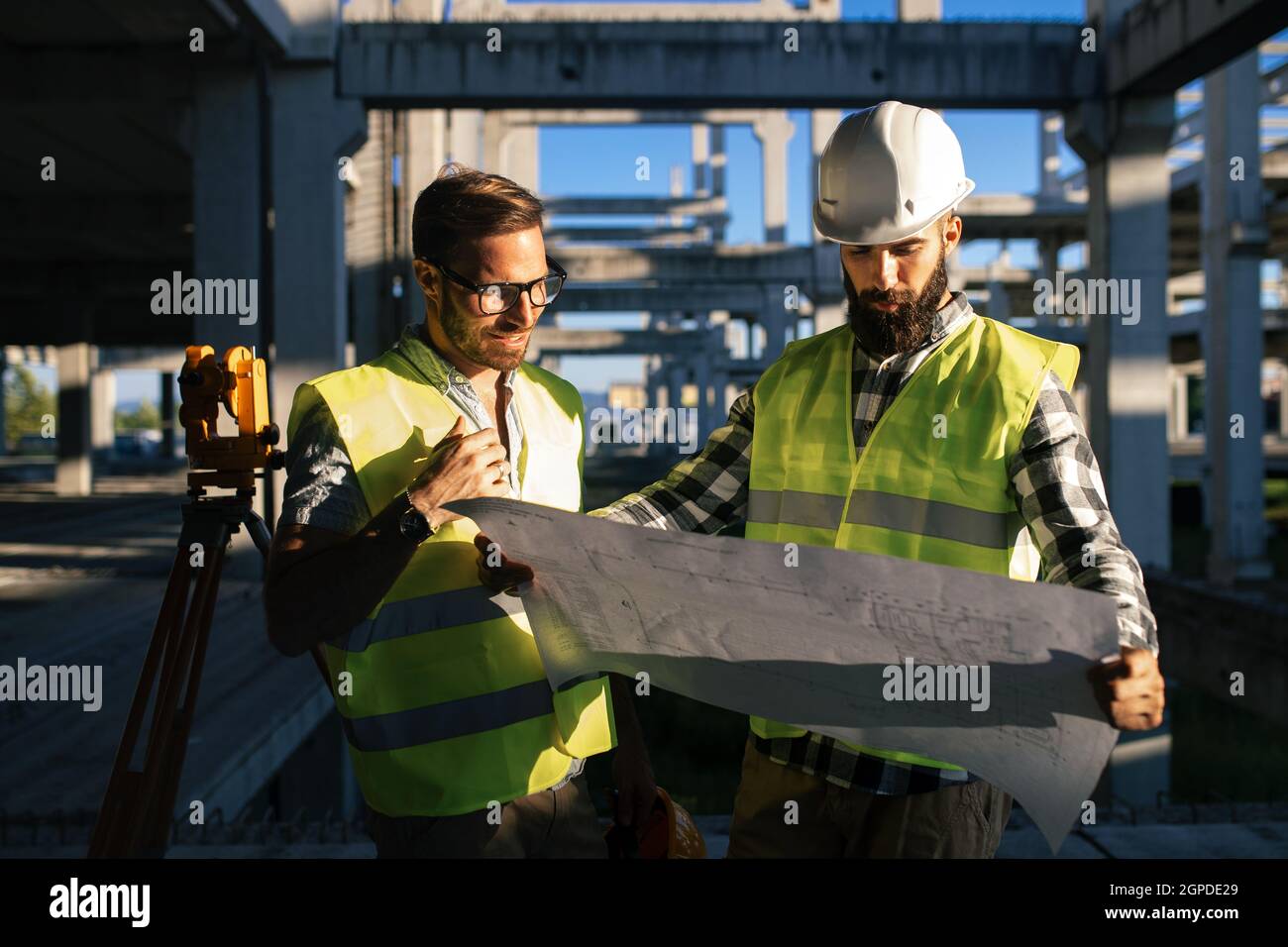 Construction concept of engineer and architect working at construction ...