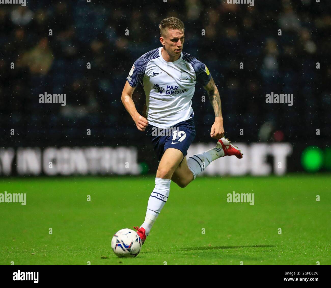 Emil Riis Jakobsen #19 of Preston North End runs with the ball Stock ...