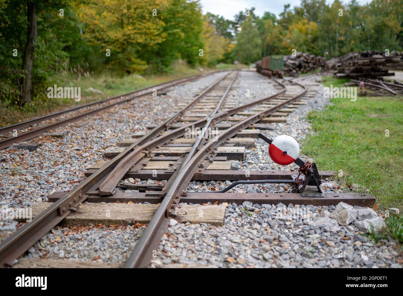 A railroad switch with various 600mm narrow gauge tracks in a former ...