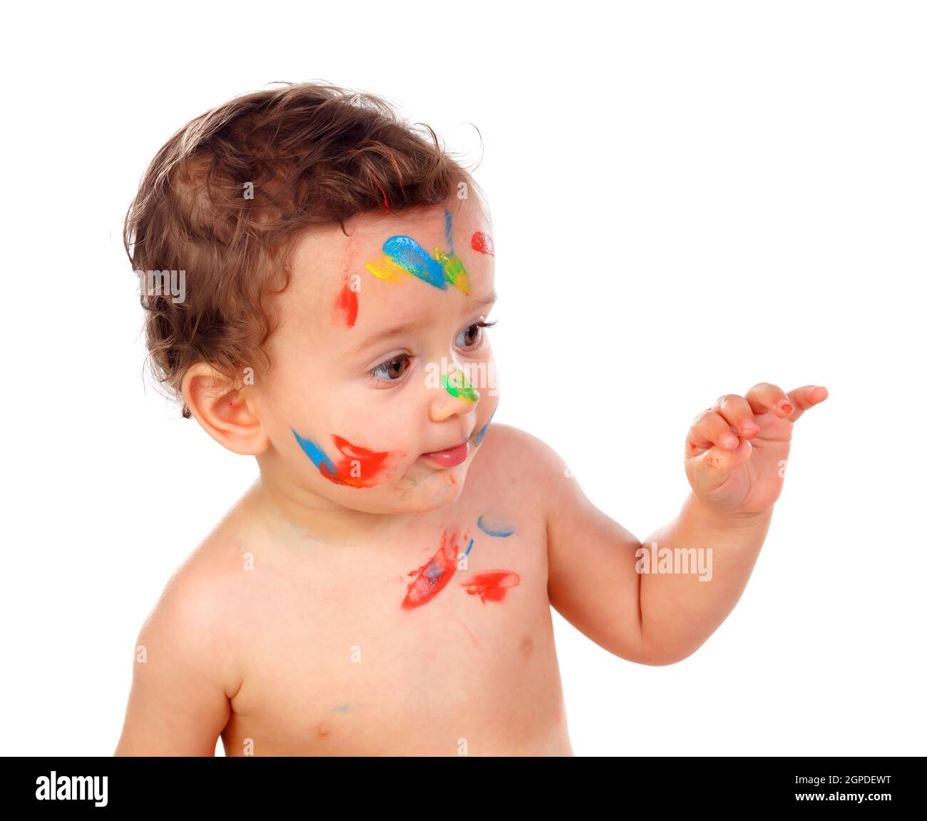 Funny child dirty with paint isolated on a white background Stock Photo ...