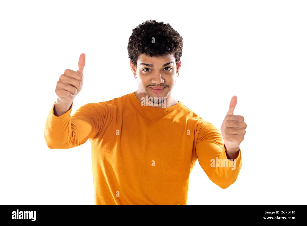 Afro guy saying Ok isolated on a white background Stock Photo - Alamy