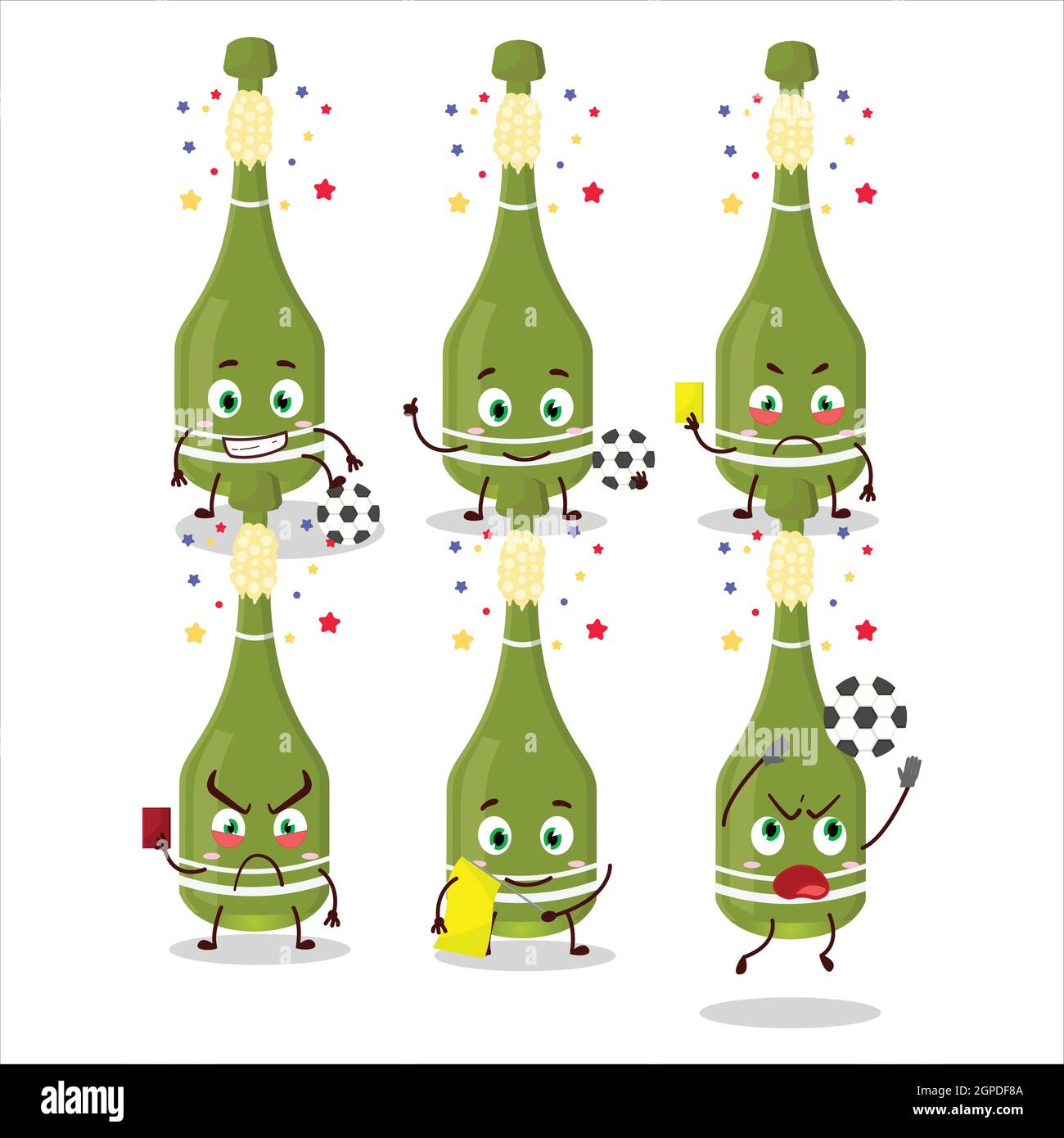 Champagne bottle open cartoon character working as a Football referee ...