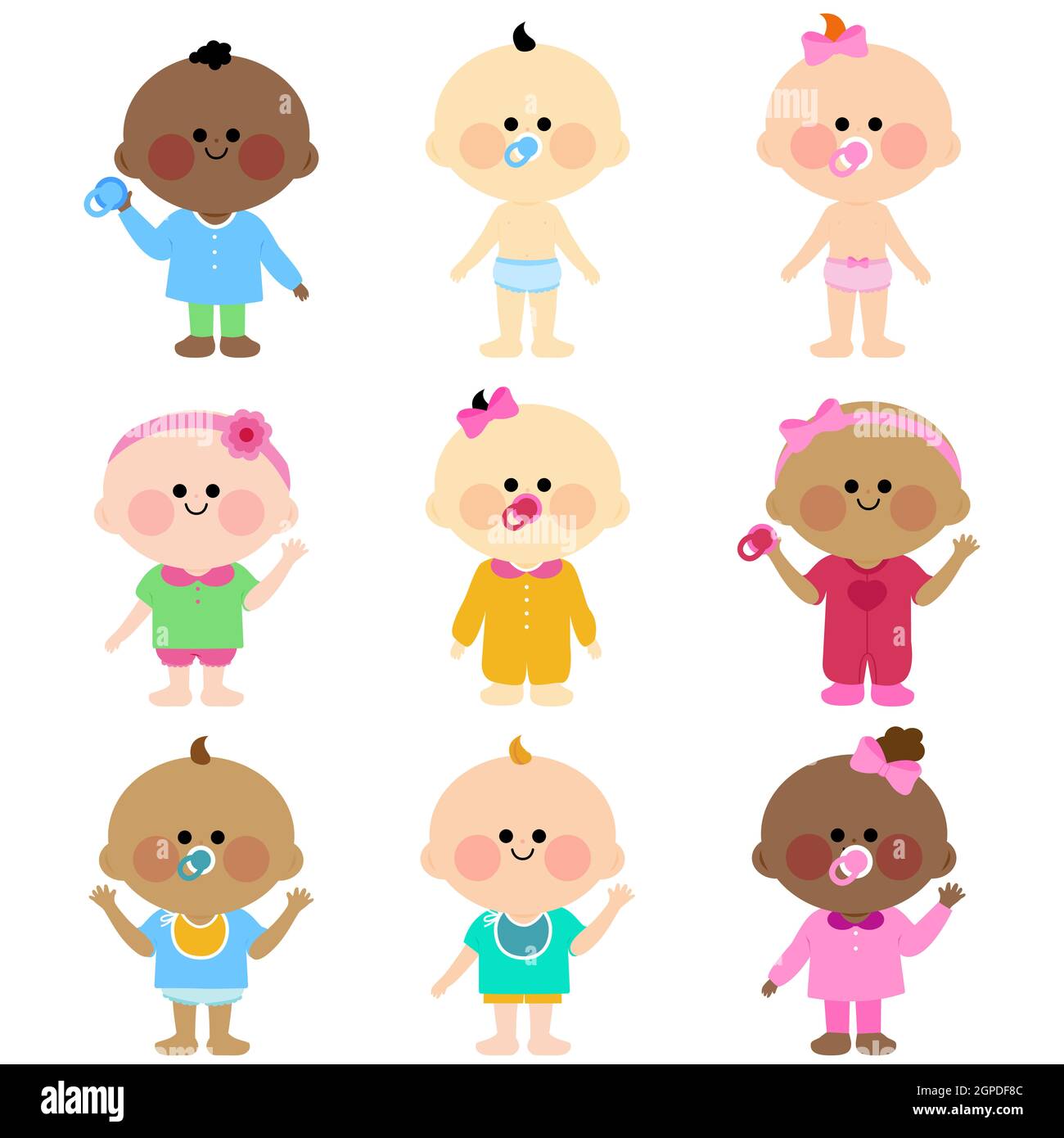 Happy diverse group of cute babies. Multiracial babies, baby girls and ...