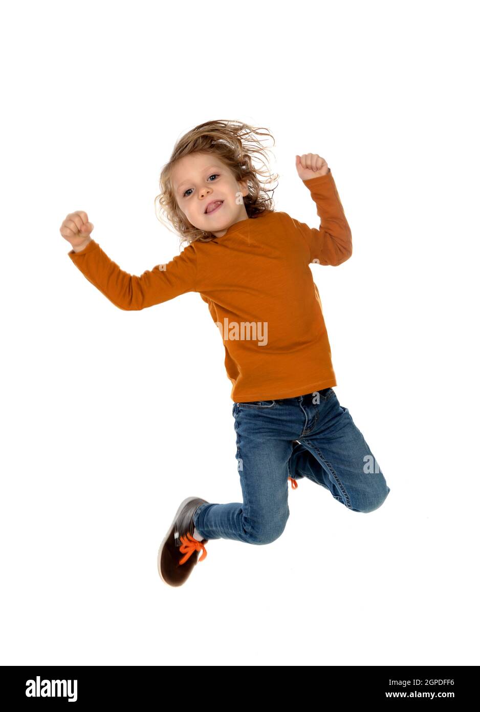 Winner child isolated on a white background Stock Photo - Alamy