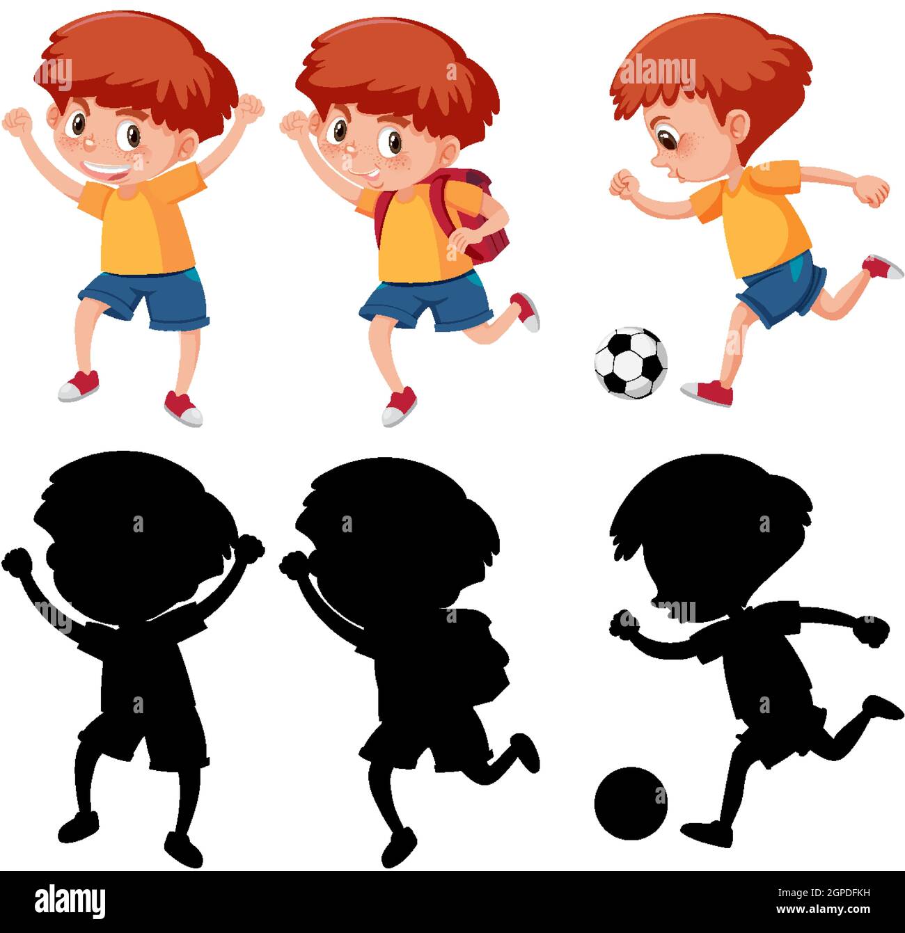 Set of a boy cartoon character in different positions with its ...