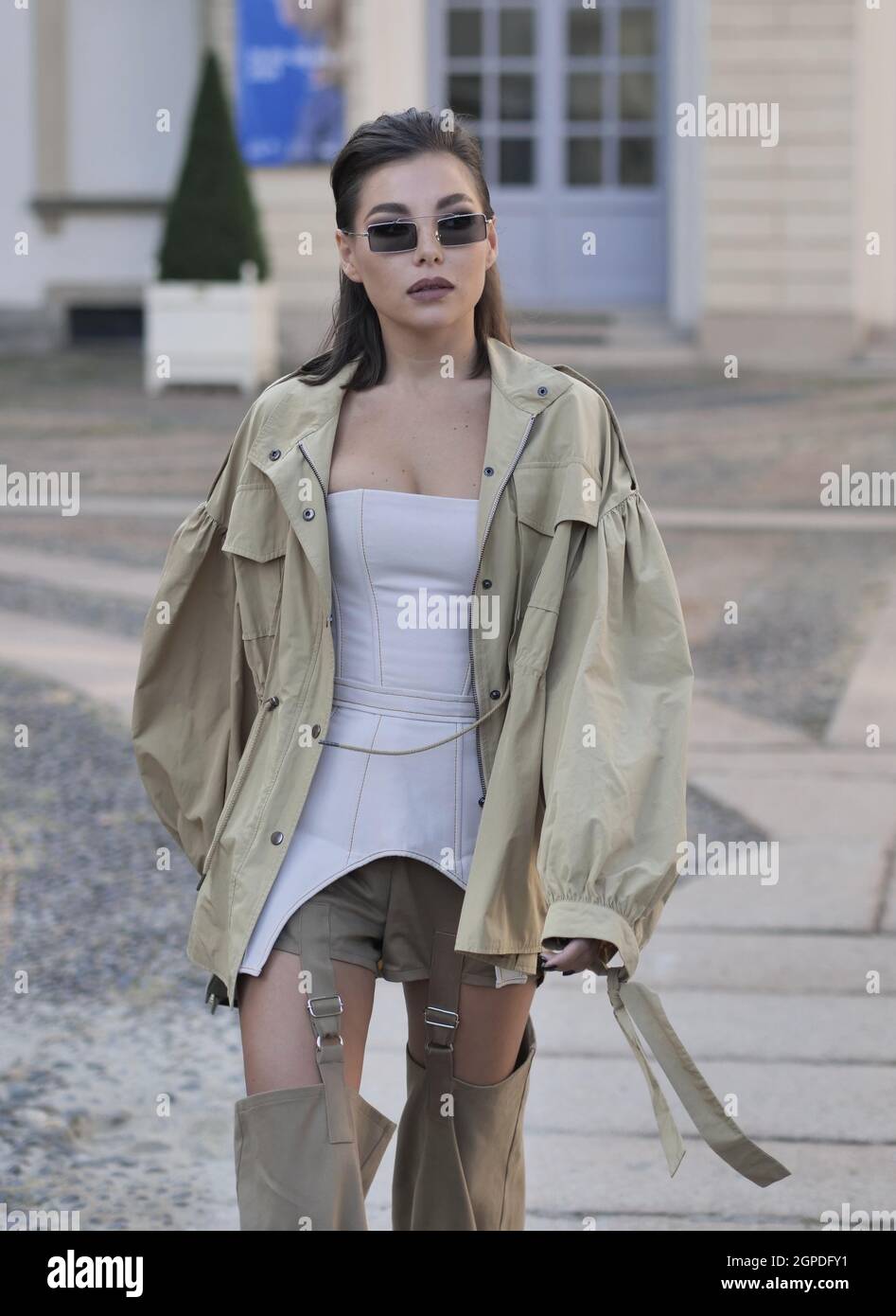 Karina Nigai before Tods fashion show during Milano fashion week fall/winter collections 2021/ ...