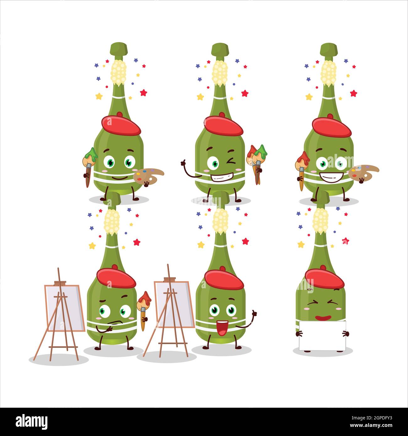 Artistic Artist of champagne bottle open cartoon character painting ...