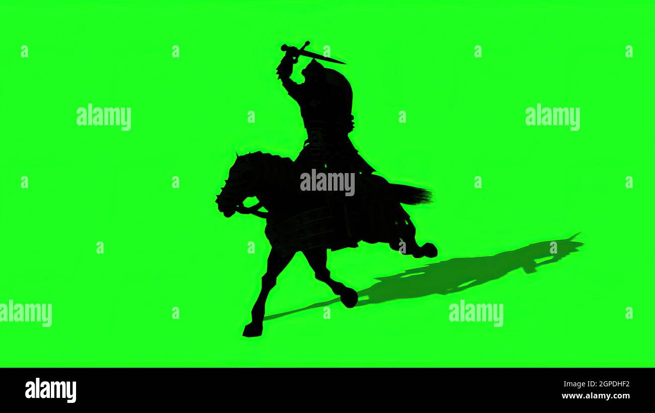 3d illustration - Silhouette of Medieval Knight Ride Horse With Sword ...