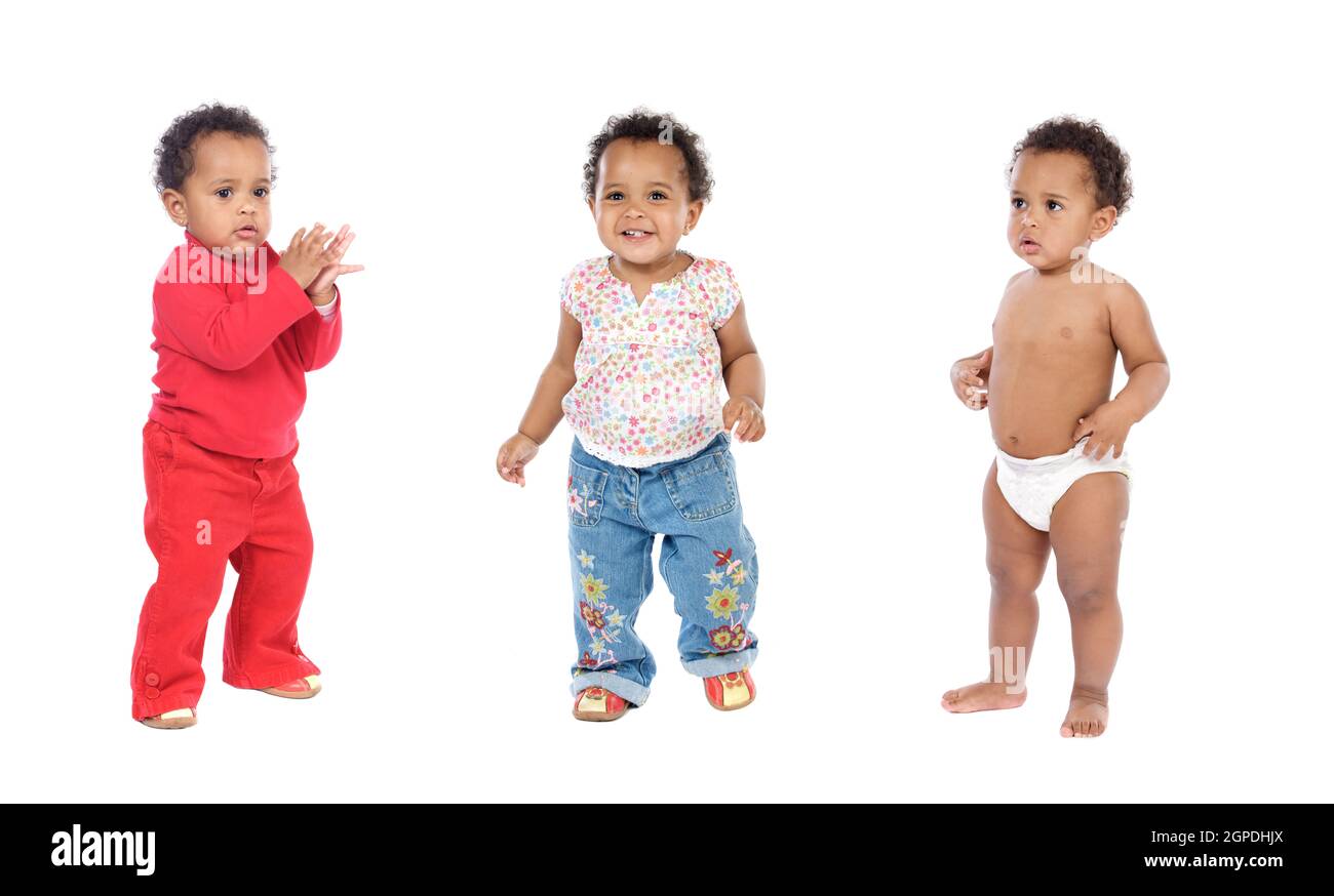 Three funny triplets isolated on a white background Stock Photo - Alamy