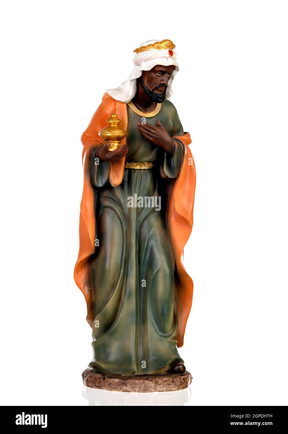 Baltasar, one of the three wise men. Ceramic figure isolated on white ...