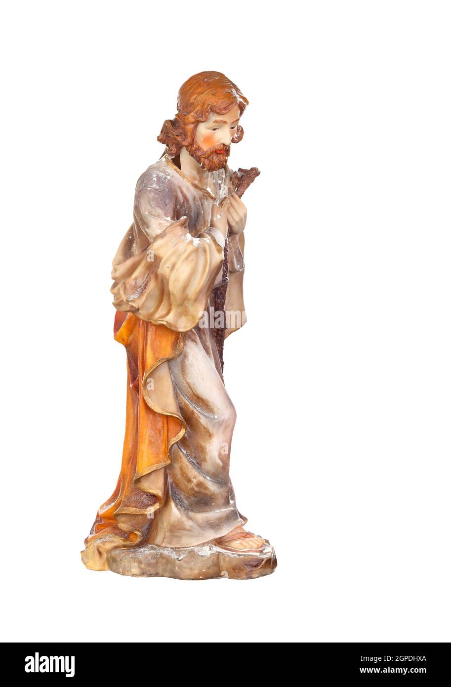 Figure of Saint Joseph of the Nativity scene isoalted on a white ...