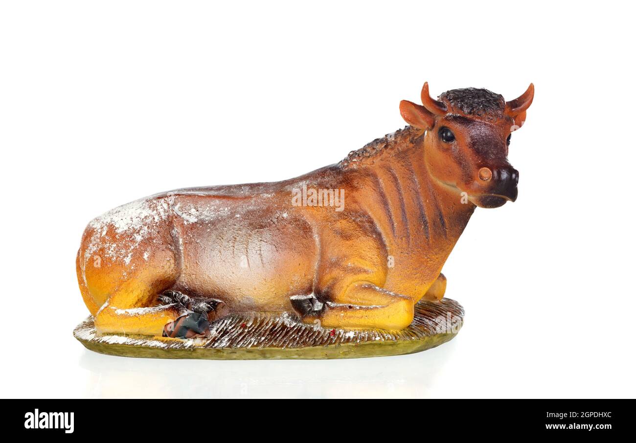 Figure of a big ox for the Nativity Potal isolated on a white ...