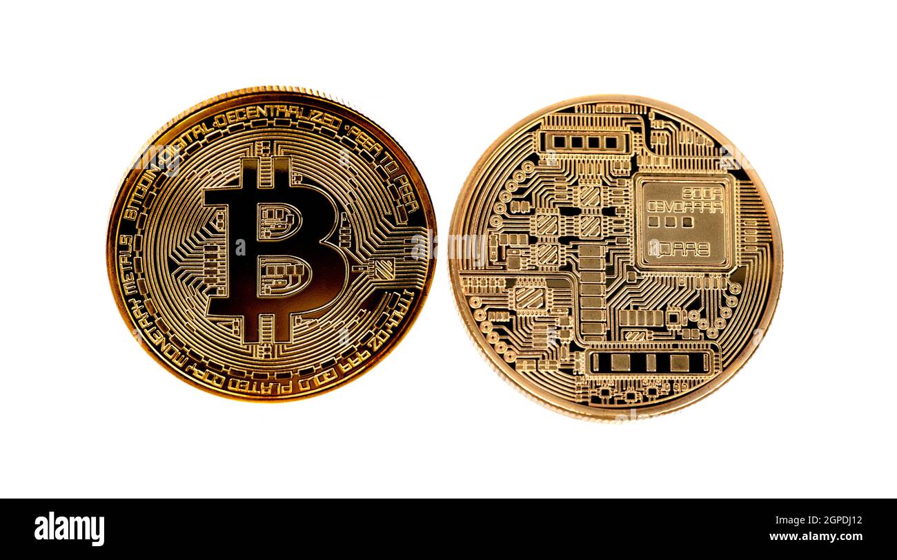 Close up golden bitcoin coin Cut Out Stock Images & Pictures - Alamy