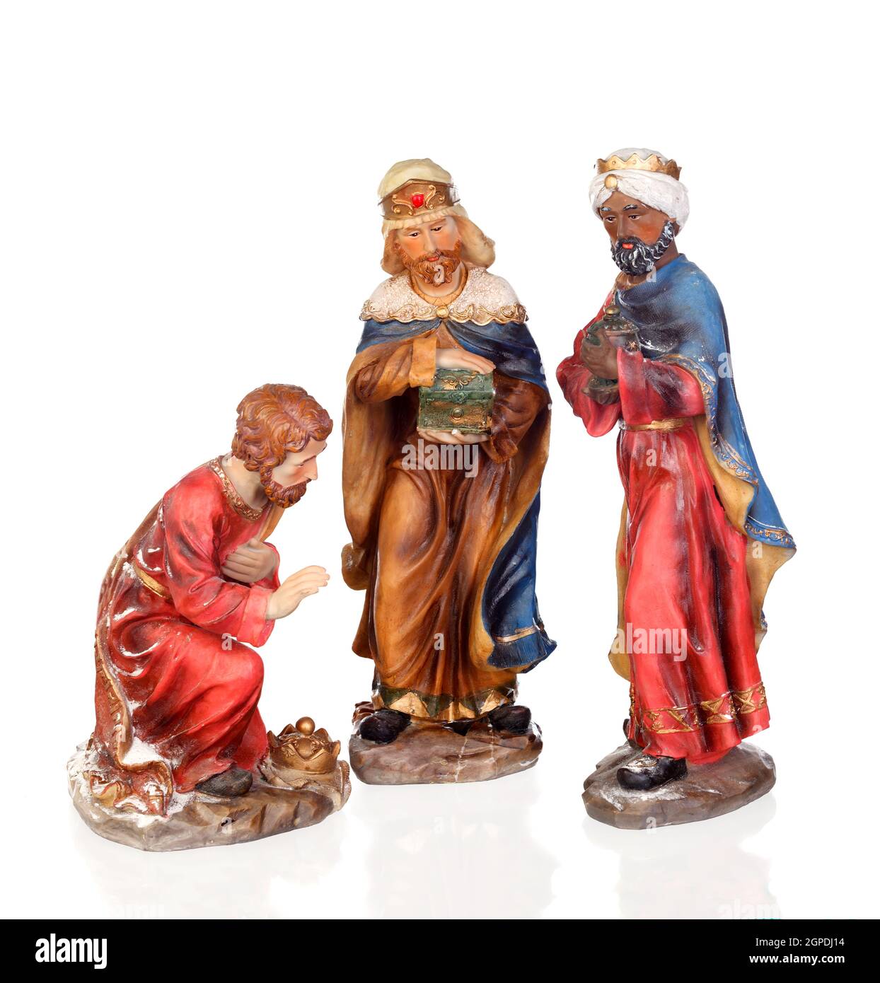 The three wise men. Ceramic figures isolated on white background Stock ...